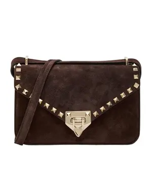 Valentino Garavani Rockstud Small Suede Shoulder Bag - Black
