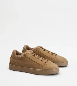TOD'S Suede Fur Trimmed Lace-up Sneakers
