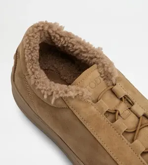 TOD'S Suede Fur Trimmed Lace-up Sneakers