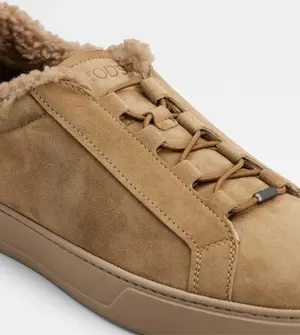 TOD'S Suede Fur Trimmed Lace-up Sneakers