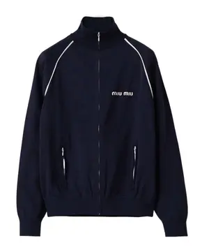 Miu Miu Embroidered Logo Zip Cardigan