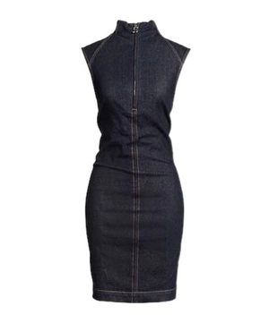 Sportmax Denim Sleeveless Zip-up Turtleneck Dress
