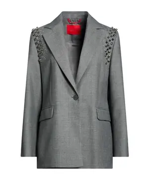MAXCO. Single-breasted Blazer With Embellished Shoulders - Gray