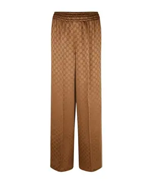 Gucci Gg Jacquard Wide Leg Trousers - Brown