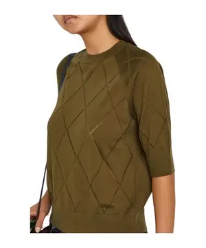 Dries Van Noten Merino Wool Diamond Stitch Top - Green