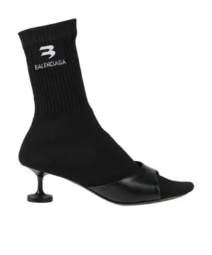 Balenciaga Knit Leather Ankle Boots - Black