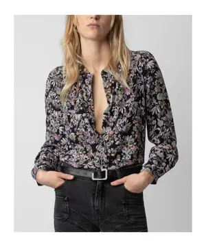 Zadig&Voltaire Floral Print Long Sleeve V-neck Shirt