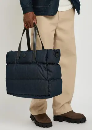 Moncler Padded Leather Denim Tote Bag