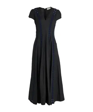 Tory Burch Linen V-neck Short Sleeve Dress With Appliqu