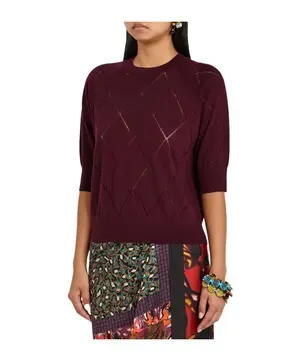 Dries Van Noten Tuan Diamond-stitch Merino Wool Top - Brown