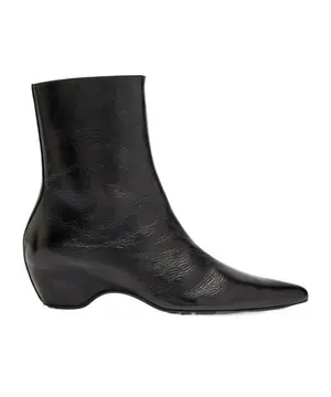 Khaite Glossy Leather Ankle Boots