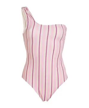 GANNI One-shoulder Striped One-piece Swimsuit - Pink