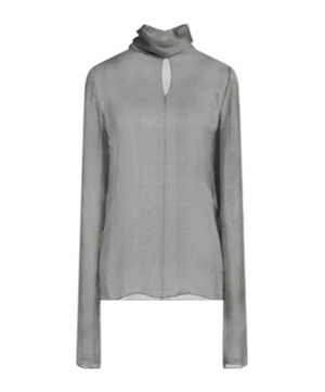 Saint Laurent Checked Chiffon High Collar Top - Gray