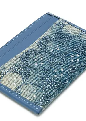 COACH Embellished Denim And Leather Card Holder