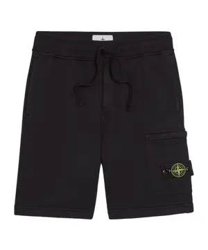 Stone Island Solid Colour Logo Cotton Shorts - Black