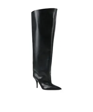 Balenciaga Thigh-high Pointed Toe Leather Boots - Black