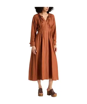 Max Mara Long Sleeve Ruffled V-neck Dress
