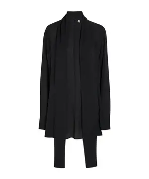TOTEME Draped Scarf Woven Blouse - Black