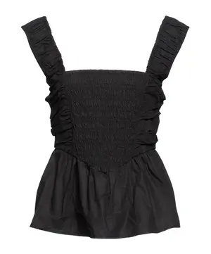 GANNI Sleeveless Square Neck Puff Sleeve Blouse