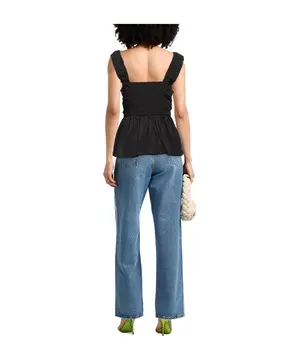 GANNI Sleeveless Square Neck Puff Sleeve Blouse