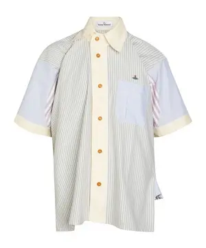 VIVIENNE WESTWOOD Logo-embroidered Asymmetric Striped Cotton Shirt - White