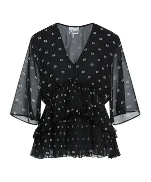 GANNI Pleated V-neck Top