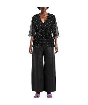 GANNI Pleated V-neck Top