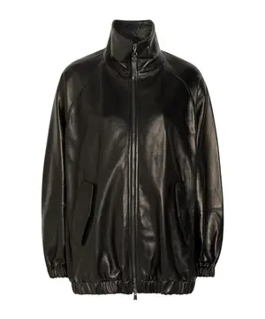 Brunello Cucinelli Funnel-neck Leather Jacket - Black