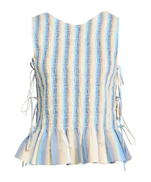 GANNI Stripped Sleeveless Top With Ties And Ruffles - Nude