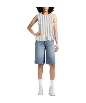 GANNI Stripped Sleeveless Top With Ties And Ruffles - Nude