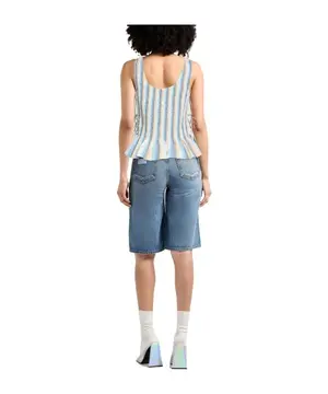 GANNI Stripped Sleeveless Top With Ties And Ruffles - Nude