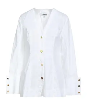 GANNI Solid Long Sleeve V-neck Shirt
