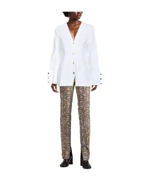 GANNI Solid Long Sleeve V-neck Shirt