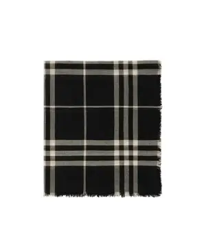 Burberry Check Printed Frayed-edge Scarf - Black/plain White