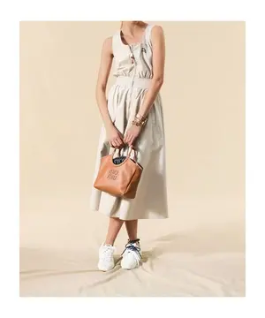 Miu Miu Sleeveless Panama Cotton Dress With Zipper - Limestone Color