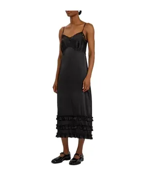 Simone Rocha Ruffled Lace-trim Satin Midi Slip Dress
