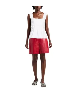 GANNI Solid Sleeveless Square Neck Top