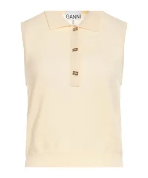 GANNI Fashion Solid Color Sleeveless Knit Top - Nude