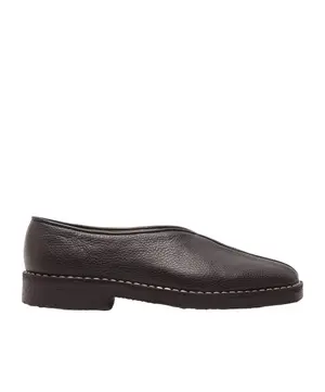 LEMAIRE Piped Grained Leather Slipper Flats - Black
