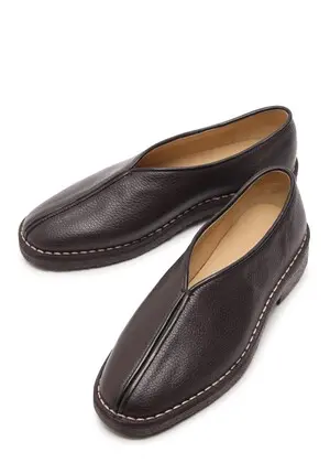 LEMAIRE Piped Grained Leather Slipper Flats