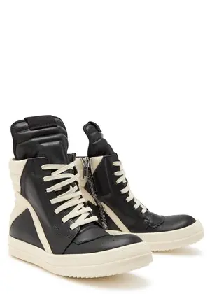 Rick Owens Geobasket Panelled Leather High Top Sneakers