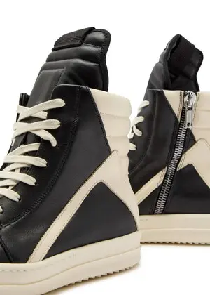 Rick Owens Geobasket Panelled Leather High Top Sneakers