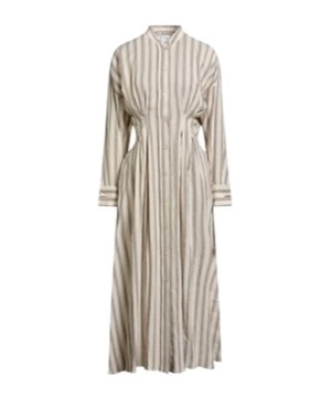 Max Mara Fashion Striped Linen Long-sleeve Shirt Dress - Nude