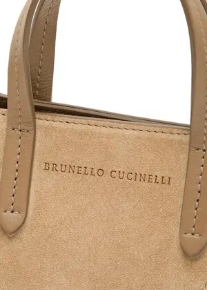 Brunello Cucinelli Suede Bead Embellished Mini Tote - Khaki