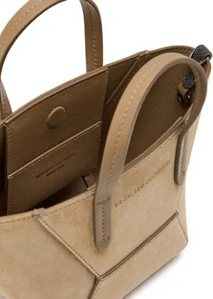 Brunello Cucinelli Suede Bead Embellished Mini Tote - Khaki