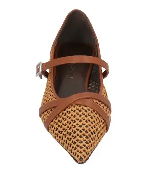 Max Mara Raffia Pointed Toe Ballet Flats With Buckle Fastening