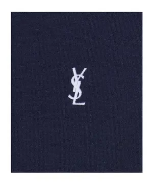 Saint Laurent Cassandre Ribbed Cotton Knit T-shirt - Navy/natural