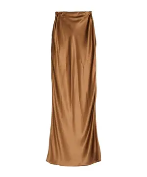 Saint Laurent Solid Color Satin Skirt - Brown
