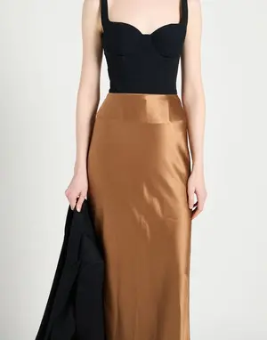 Saint Laurent Solid Color Satin Skirt