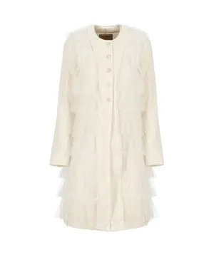 UMA WANG Layered Stripe Detail Single-breasted Coat - White